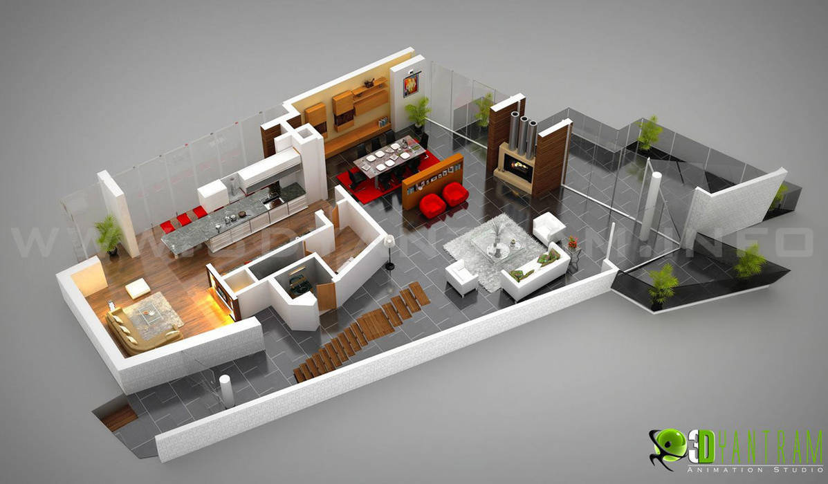 3d residential ground floor plan | 호미파이 & homify
