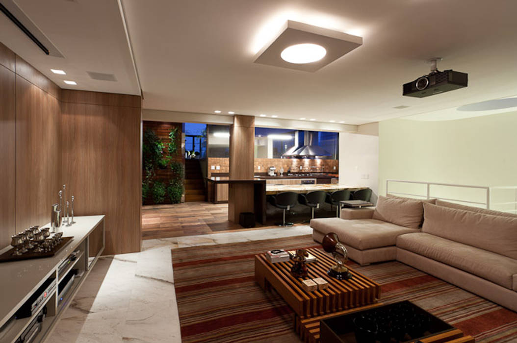 Sala home theater integrado ao espaço gourmet salas de jantar modernas ...