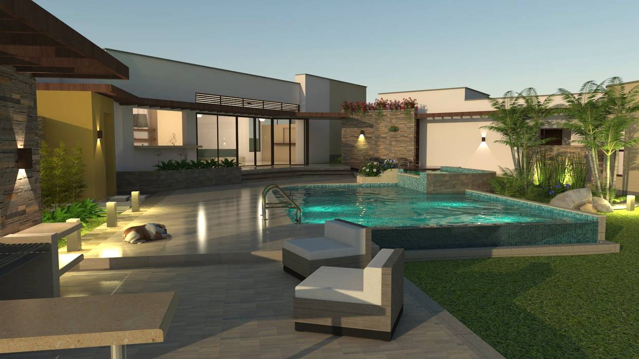 Vista de la zona húmeda, áreas comunes casas modernas de arquitecto ...