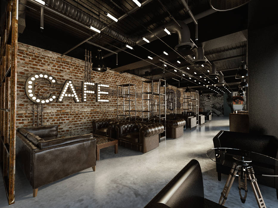 [café ] 180평 패셔너블리한 공간 - 인더스트리얼 인테리어디자인, 디자인 이업 | 호미파이 & homify