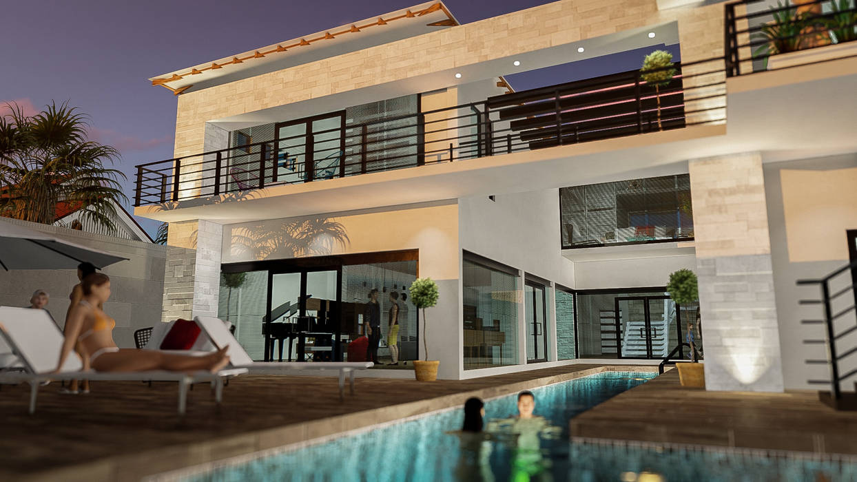 Vista de alberca hacia sala y recamaras. | homify