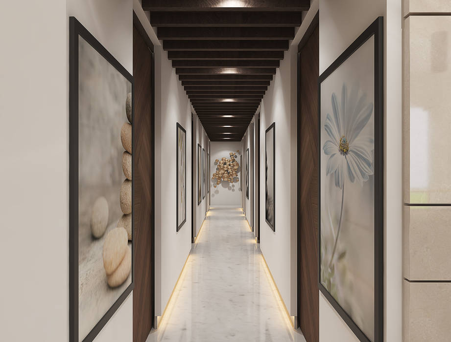 Modern hallway in a spa with huge paintings | homify