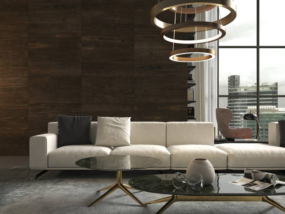 Sala con muro estilo madera interceramic mx salones rústicos rústicos ...