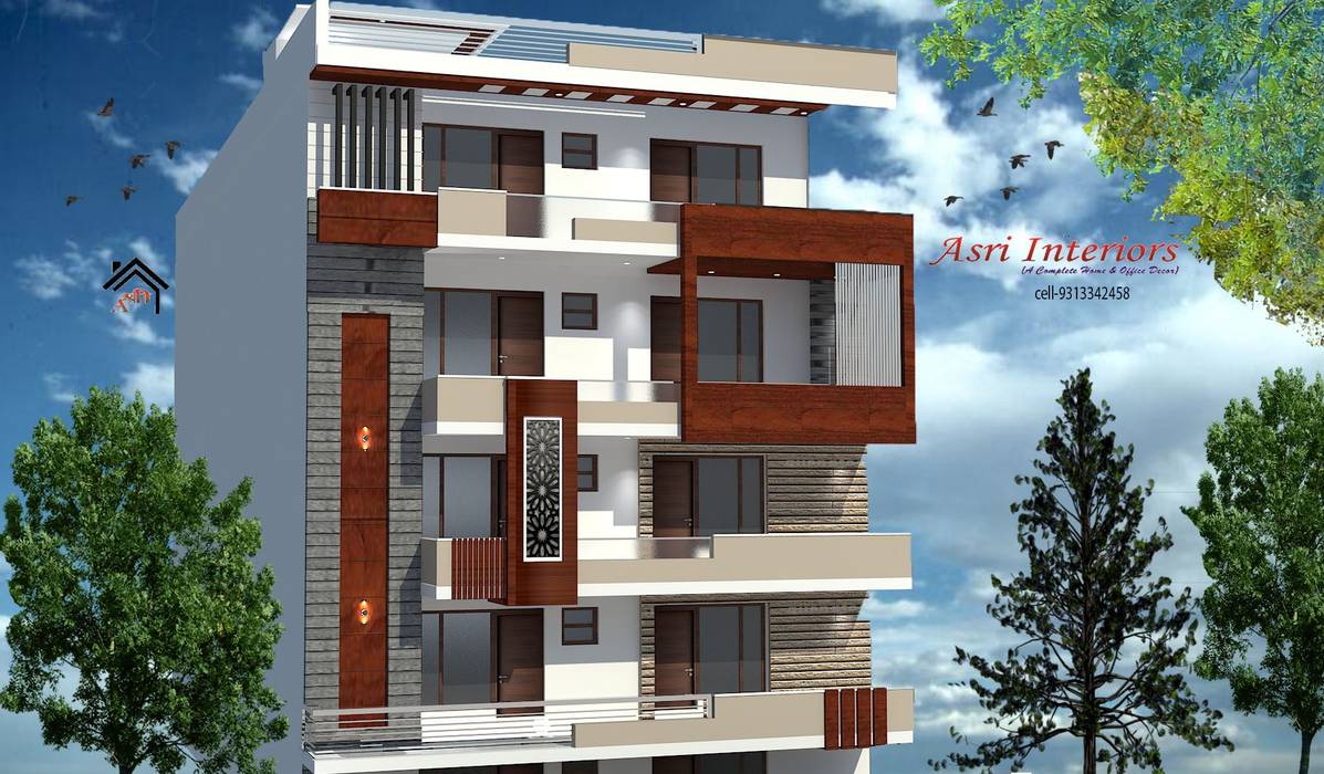 Exterior/ elevation for a (ground+3) residence floor. stilt paring ...