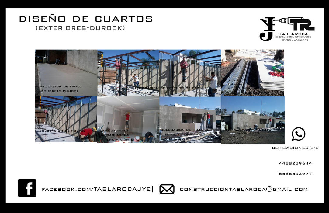 Diseño de cuarto exterior con durock, tablaroca construcción y ...
