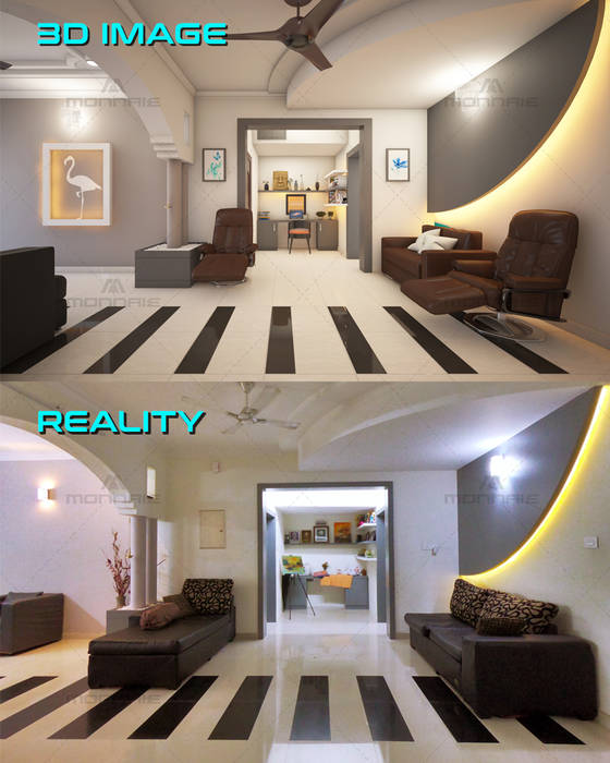 Living room design-3d vs reality | homify