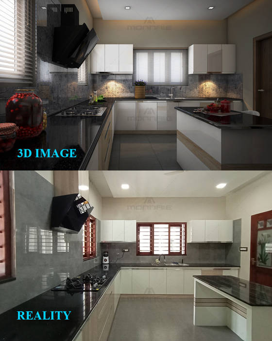 Kitchen view design-3d vs reality | homify