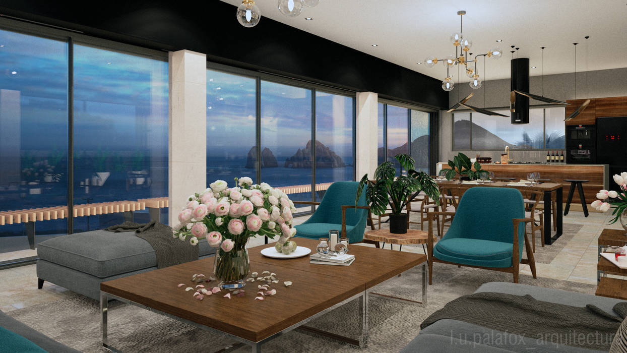Sala, comedor y cocina vista al mar _ cresta del mar 65 _ cabo san ...