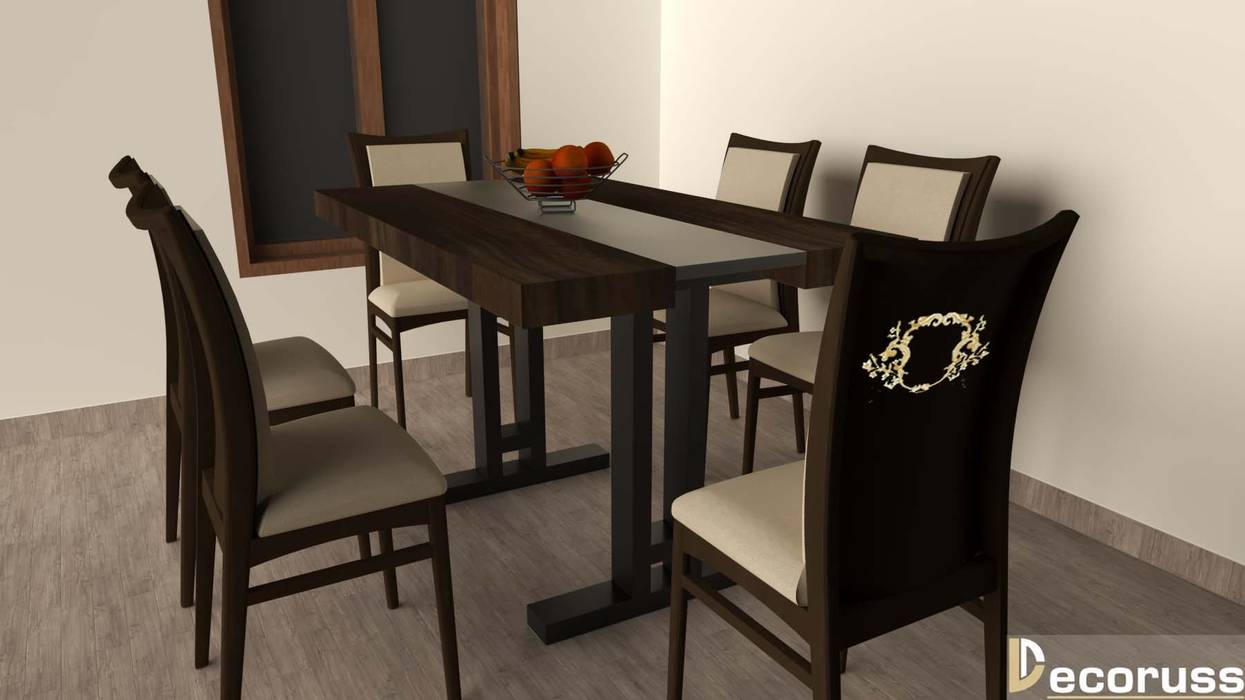 3d design of 6 seater wooden dining table with chairs in dining room at ...