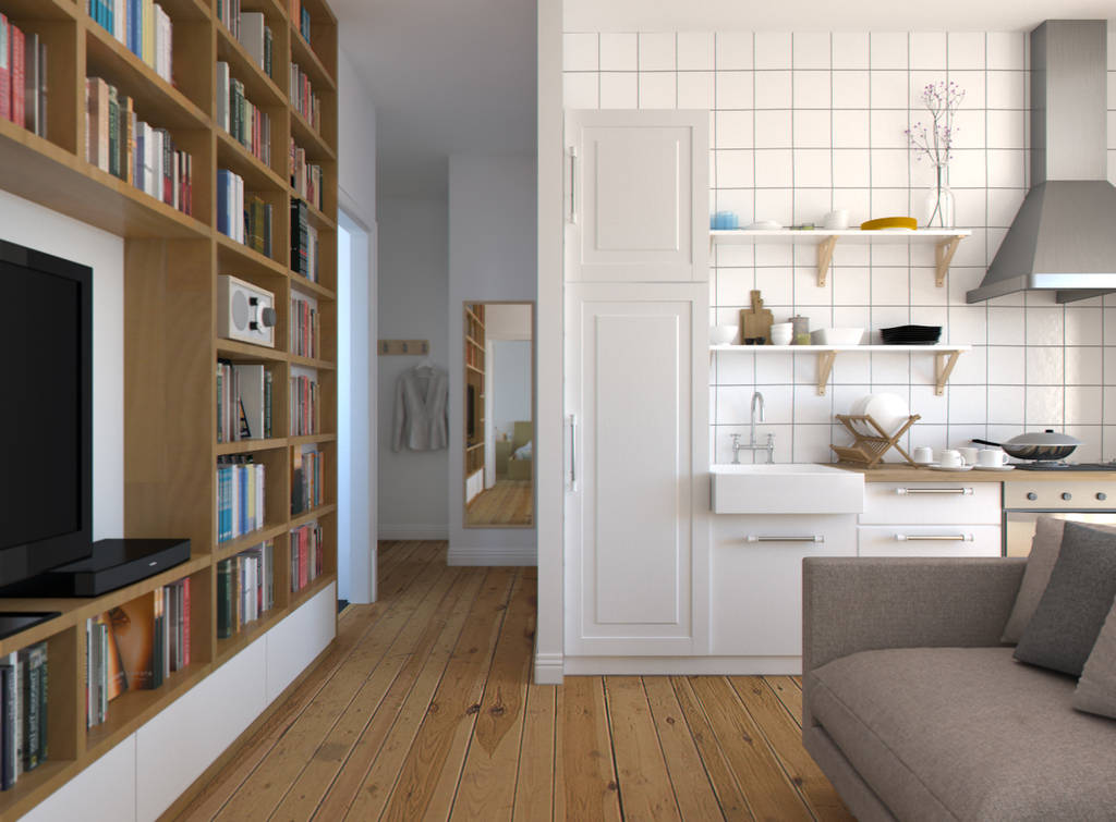 Rendering soggiorno/cucina/corridoio | homify