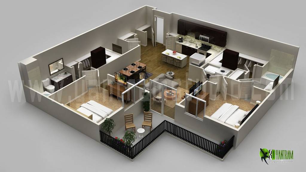 Modern residential 3d floor plan | homify