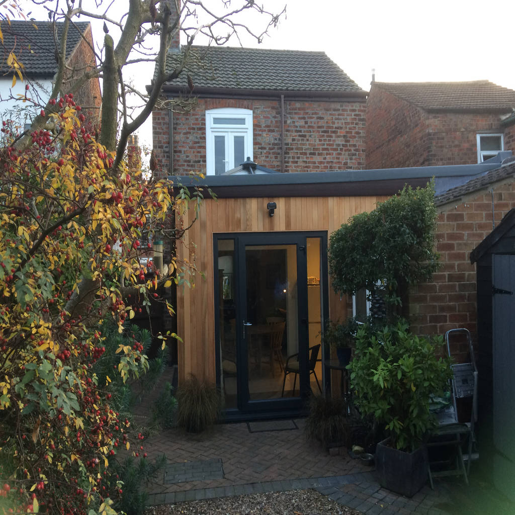 Contemporary cedar clad timber frame extension on traditional victorian ...