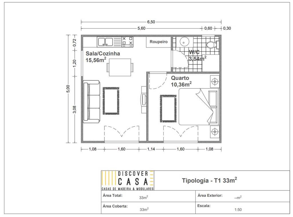 Modelo | t1 33m², discovercasa | casas de madeira & modulares | homify
