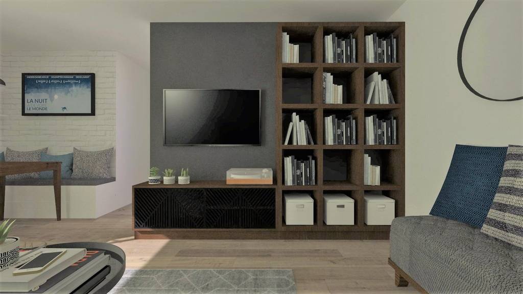 Mueble de tv con librero b-house diseño de interiores salasmuebles de televisión y dispositivos ...