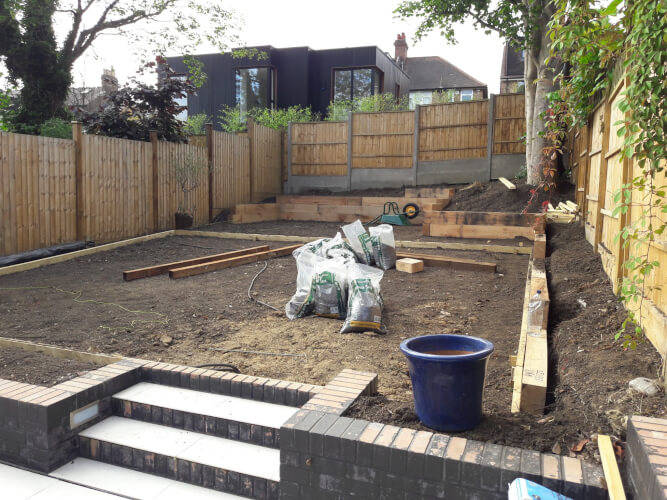 Crouch end sloping garden: design and build two flat useable areas ...