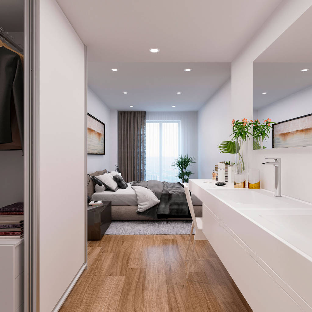 Render dormitorio principal desde el baño | homify