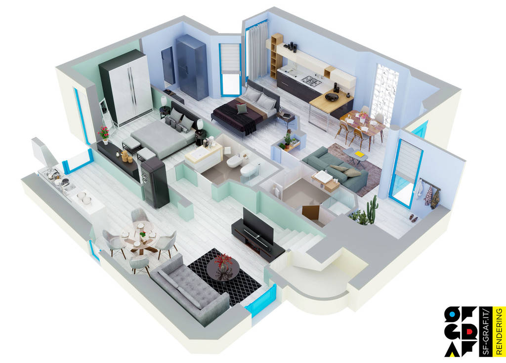 Palazzina a follonica | render d’interni e spaccati 3d, sf-graf | homify