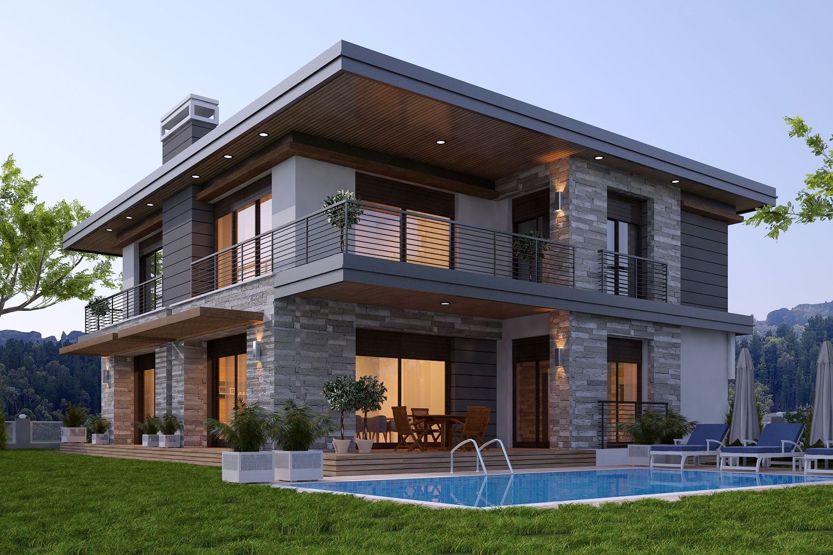 İstanbullu mimarlarımızdan modern ve lüks bir havuzlu villa projesi ...