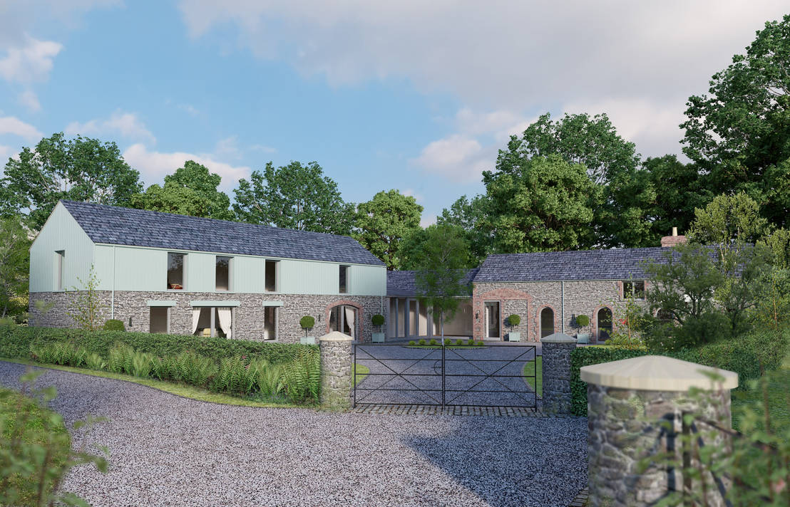 A modern interpretation of the vernacular farmhouse that sits ...