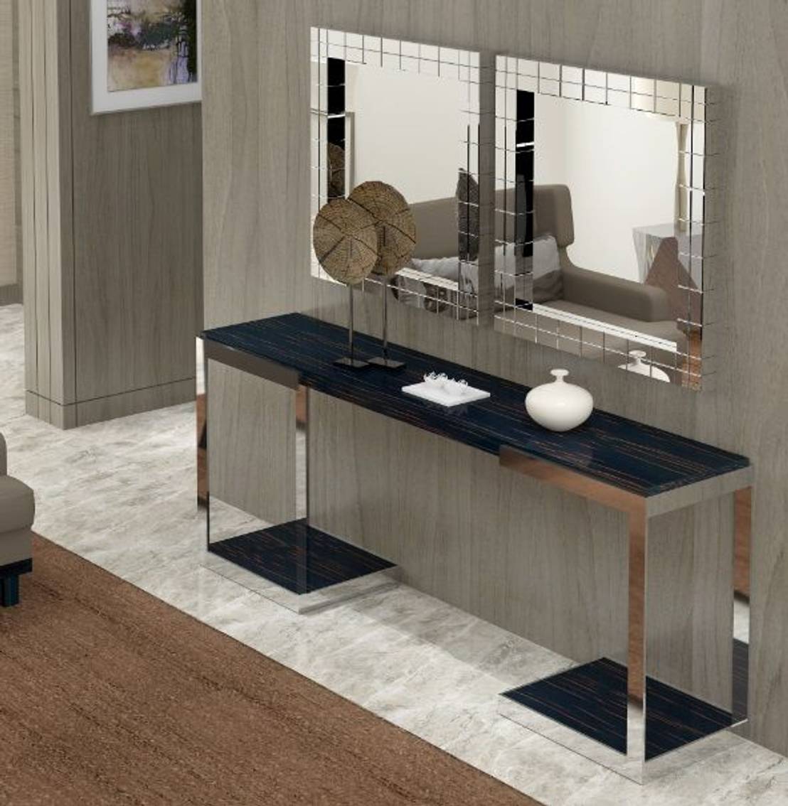 Consola em inox e madeira Stainless steel and wood console MUT | homify