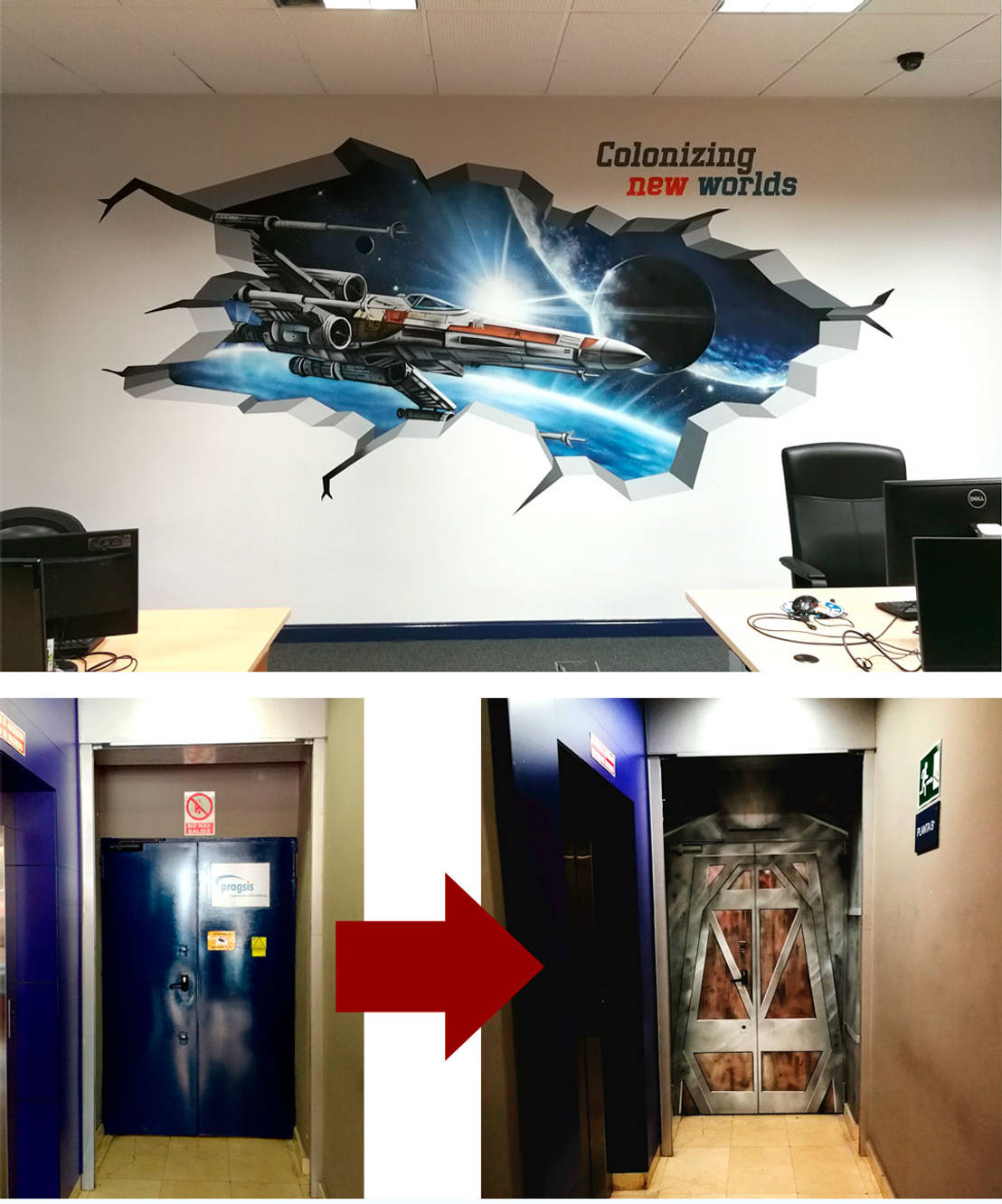 Murales decorativos y trampantojo en las oficinas de Pragsis Bidoop ...