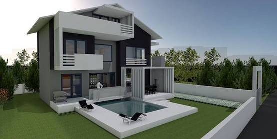 Fethiye'de kat planlarıyla birlikte 3 katlı modern bir villa projesi ...