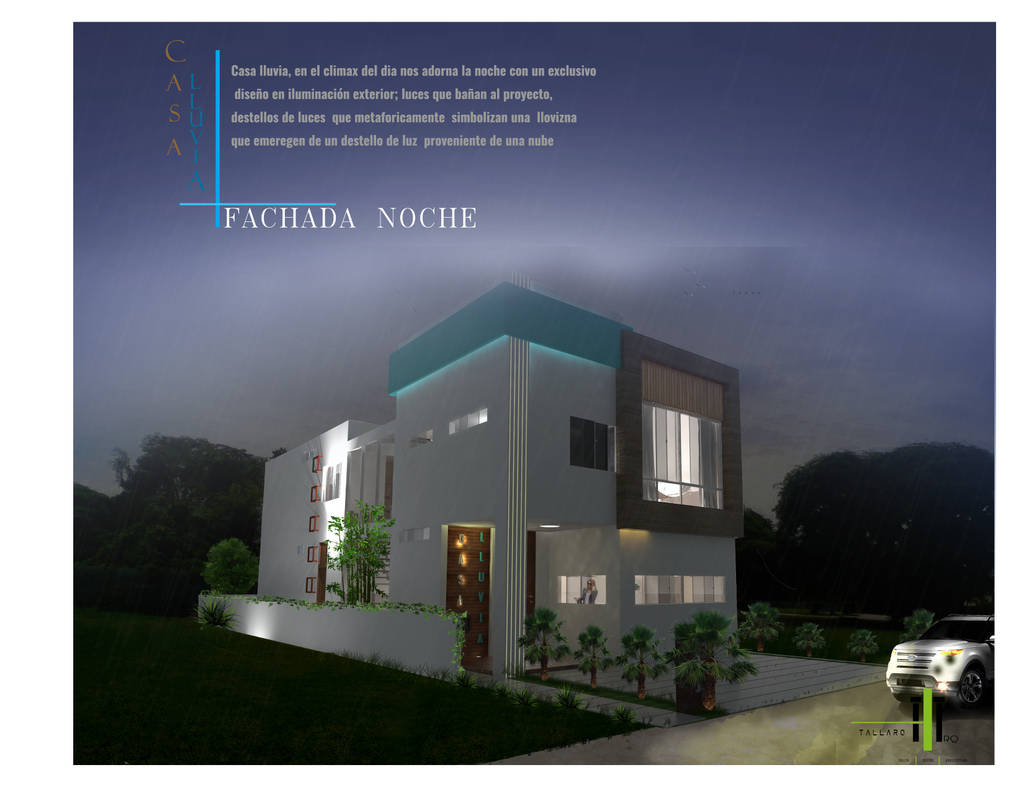 Render fachada noche tallarq casas minimalistas ladrillos blanco | homify