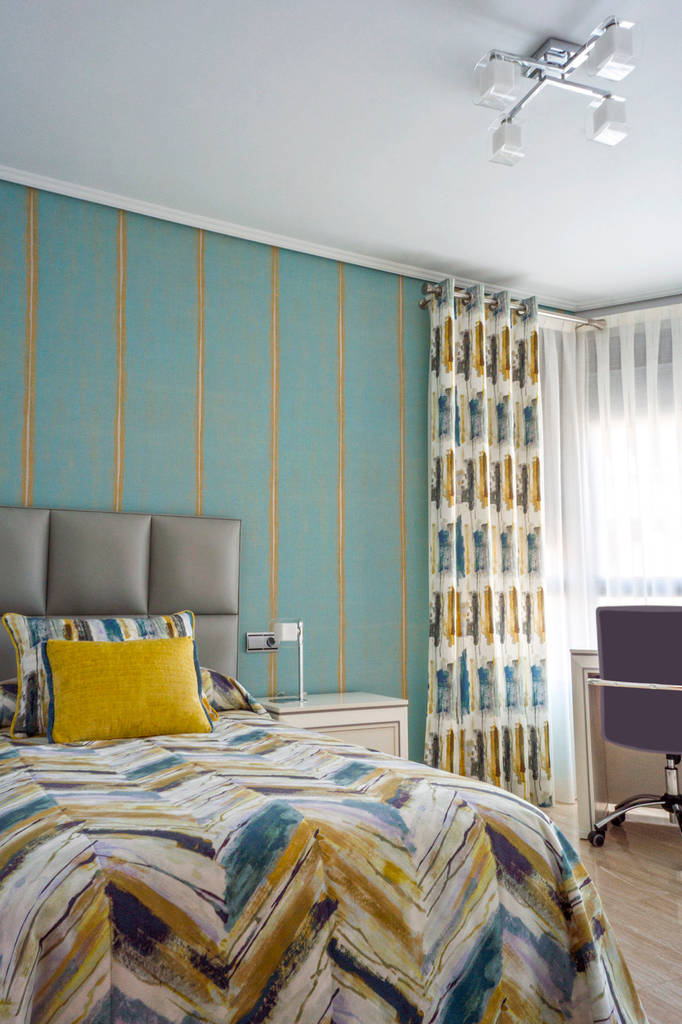 Dormitorio juvenil con textiles en turquesa y ocre | homify