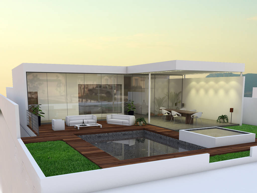 Patio con alberca y deck de madera de spacio diseño y construccion ...