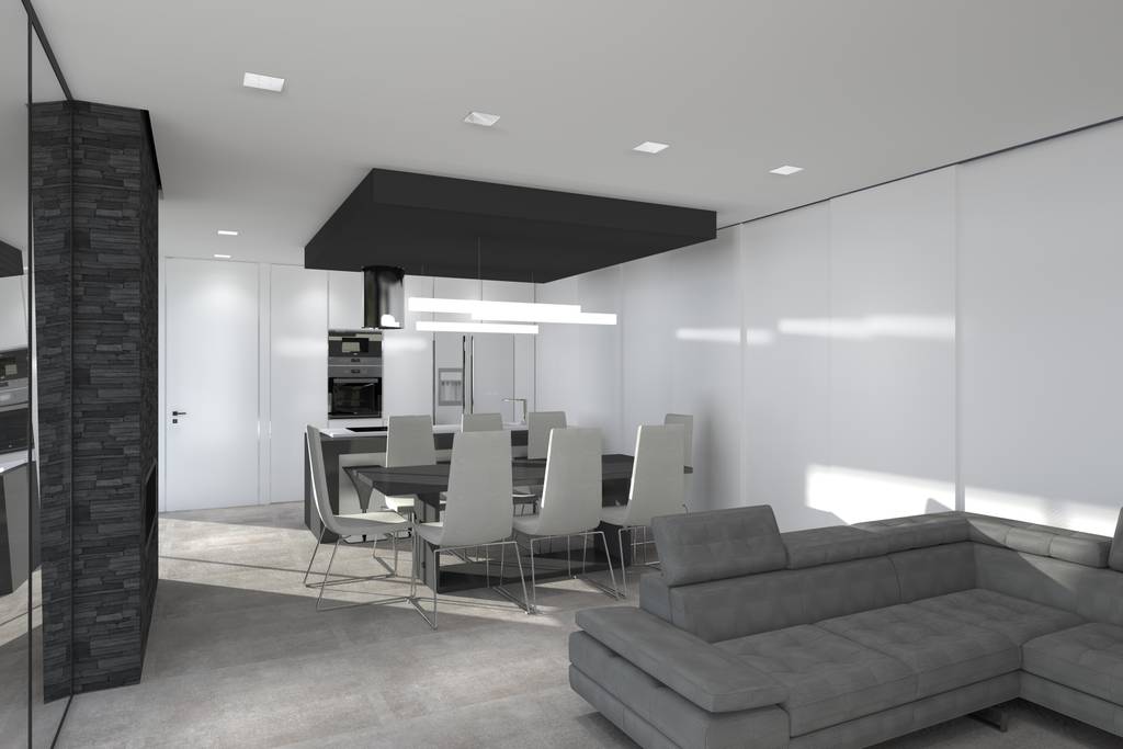 Open-space, sala de estar, jantar e cozinha equipada com ilha | homify