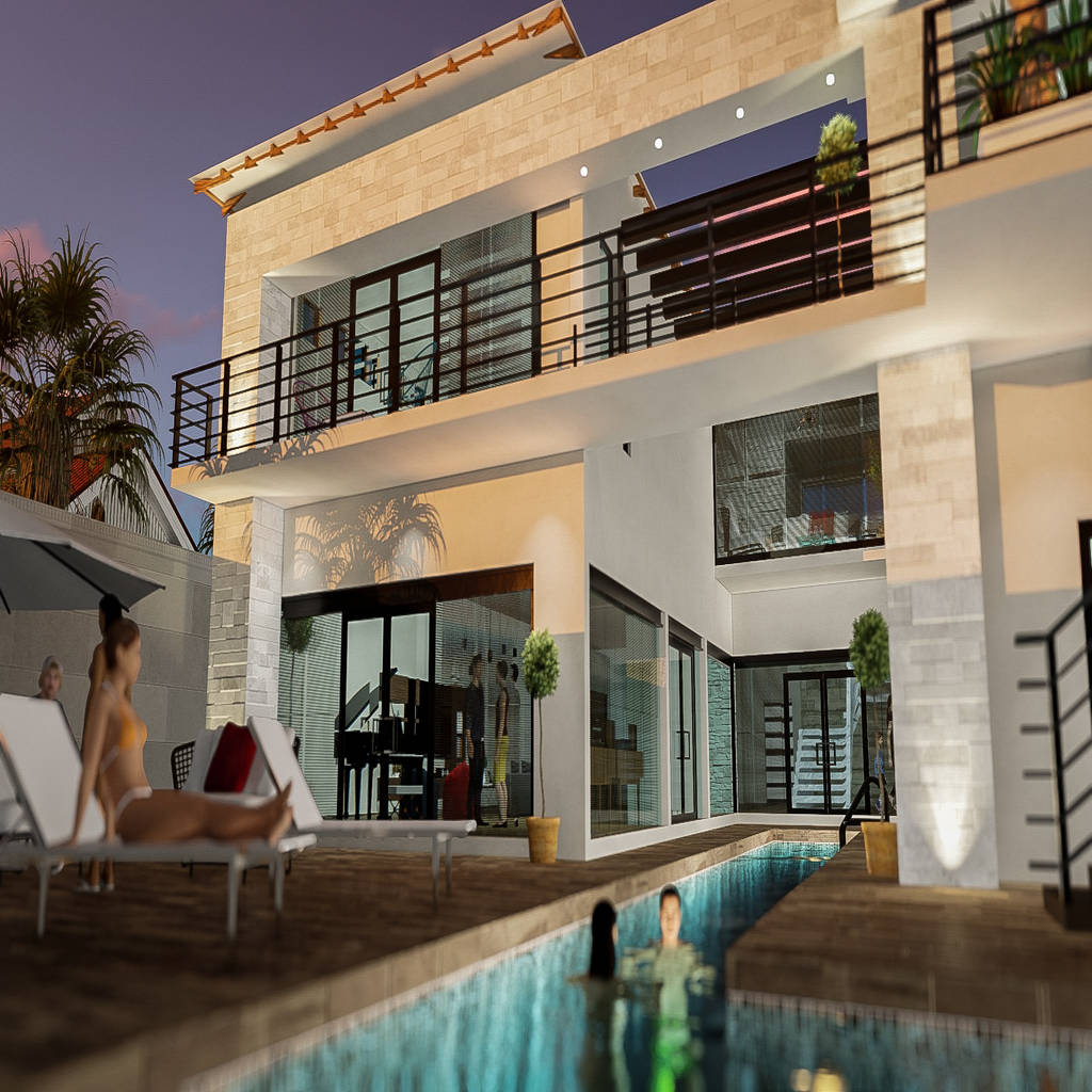 Vista de alberca hacia sala y recamaras. | homify