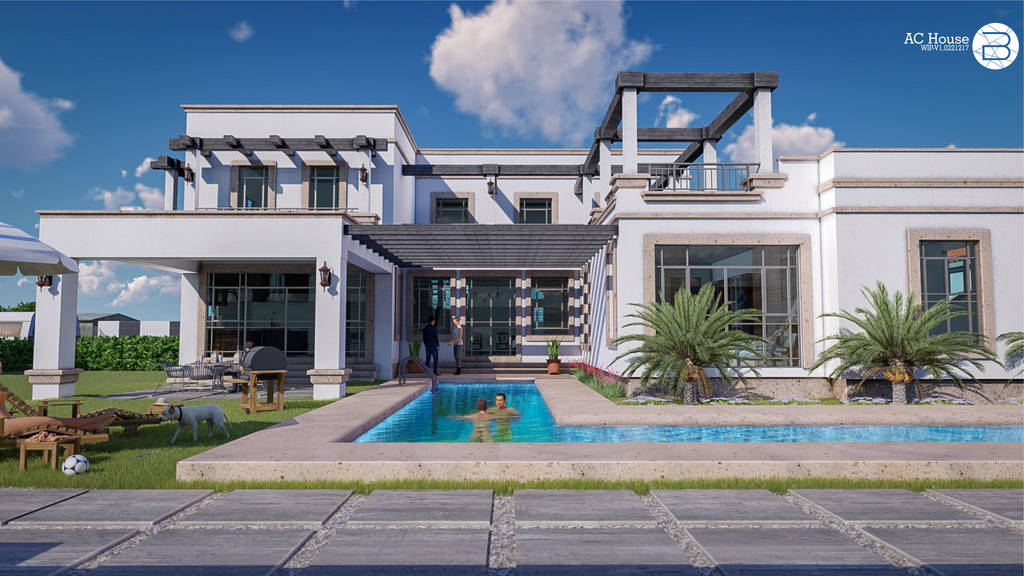 Fachada posterior, alberca, patio y jardin. | homify