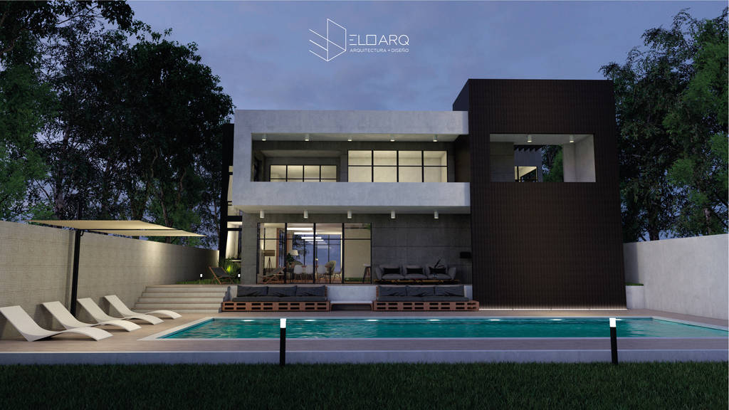 Facha posterior de noche casa leff | homify