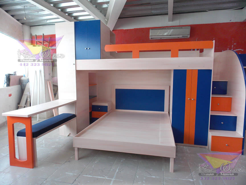 Practica litera juvenil con escritorio y closets | homify