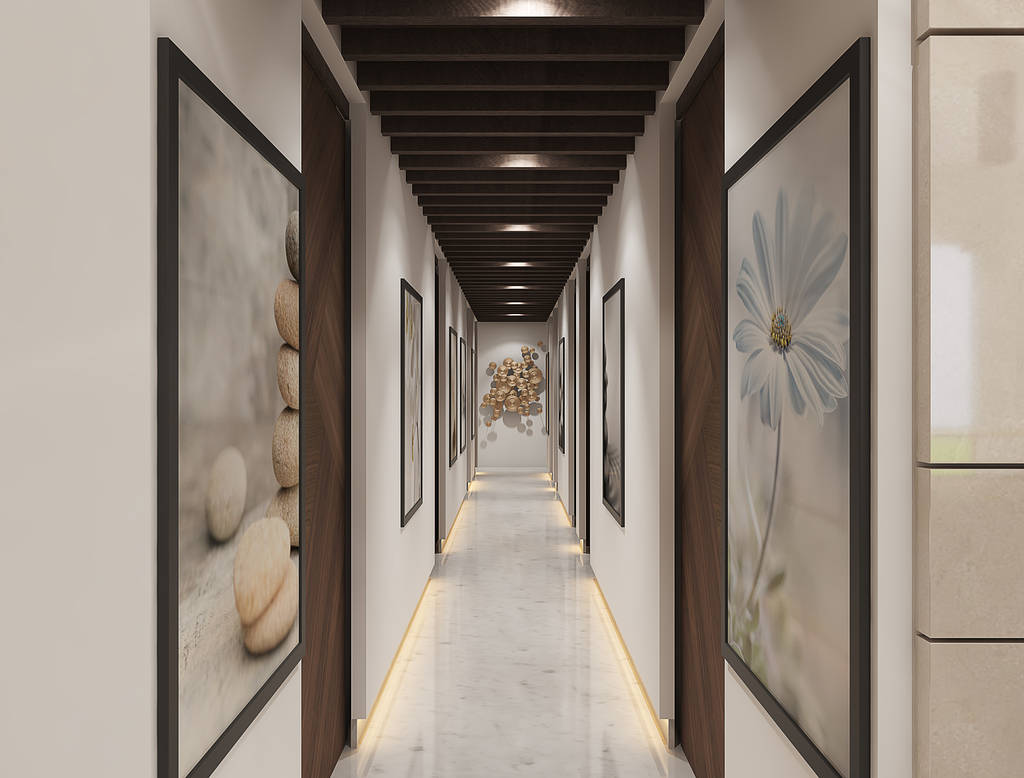 Modern hallway in a spa with huge paintings | homify