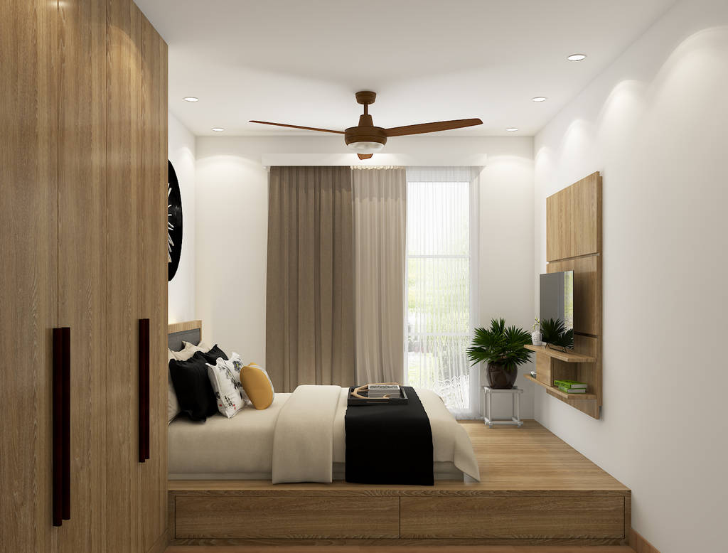Low height bedroom design with tv unit | homify