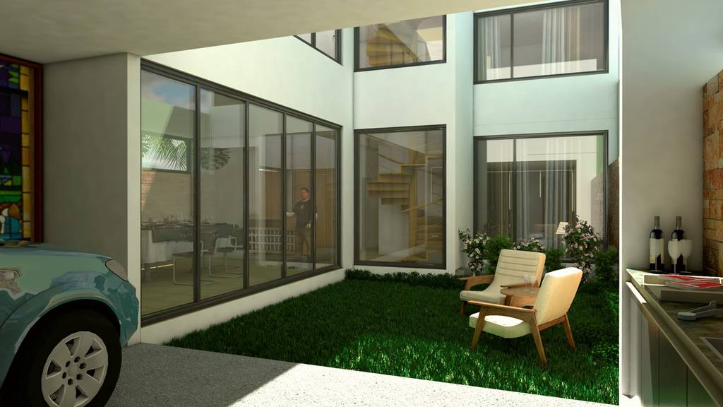 Vista desde cochera a terraza y jardin | homify