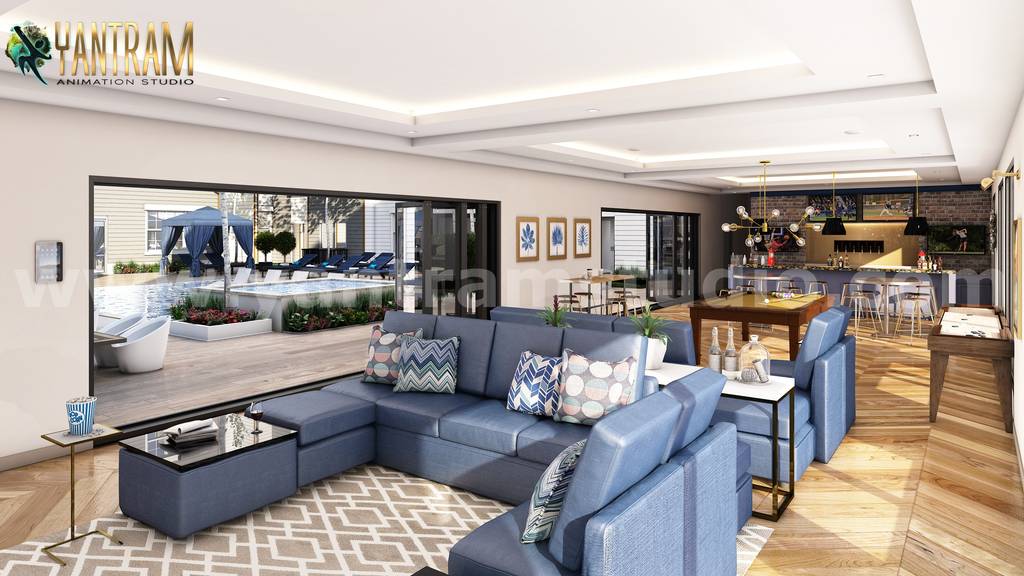 Glamorous bar in living room 3d interior modeling with gaming area by ...