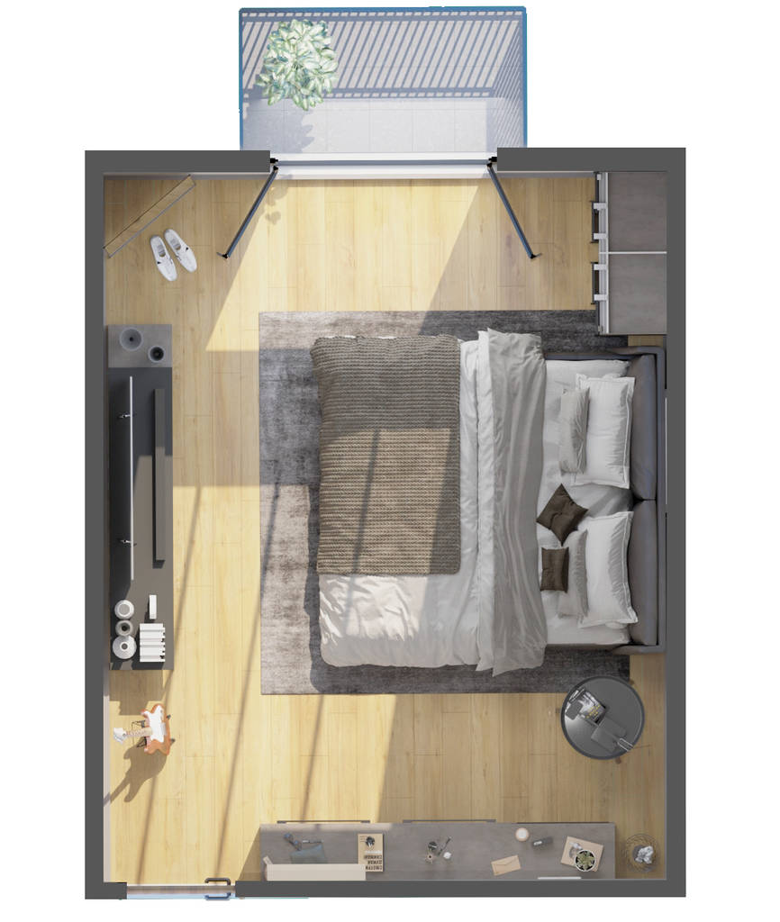 Render en planta: recámaras pequeñas de estilo por j.a. render, moderno ...