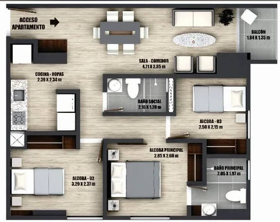 Planos apartamentos 3 habitaciones | homify