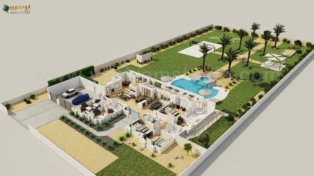 Luxurious 3d virtual floor plan design with landscape pool view by 3d home floor plan design ...
