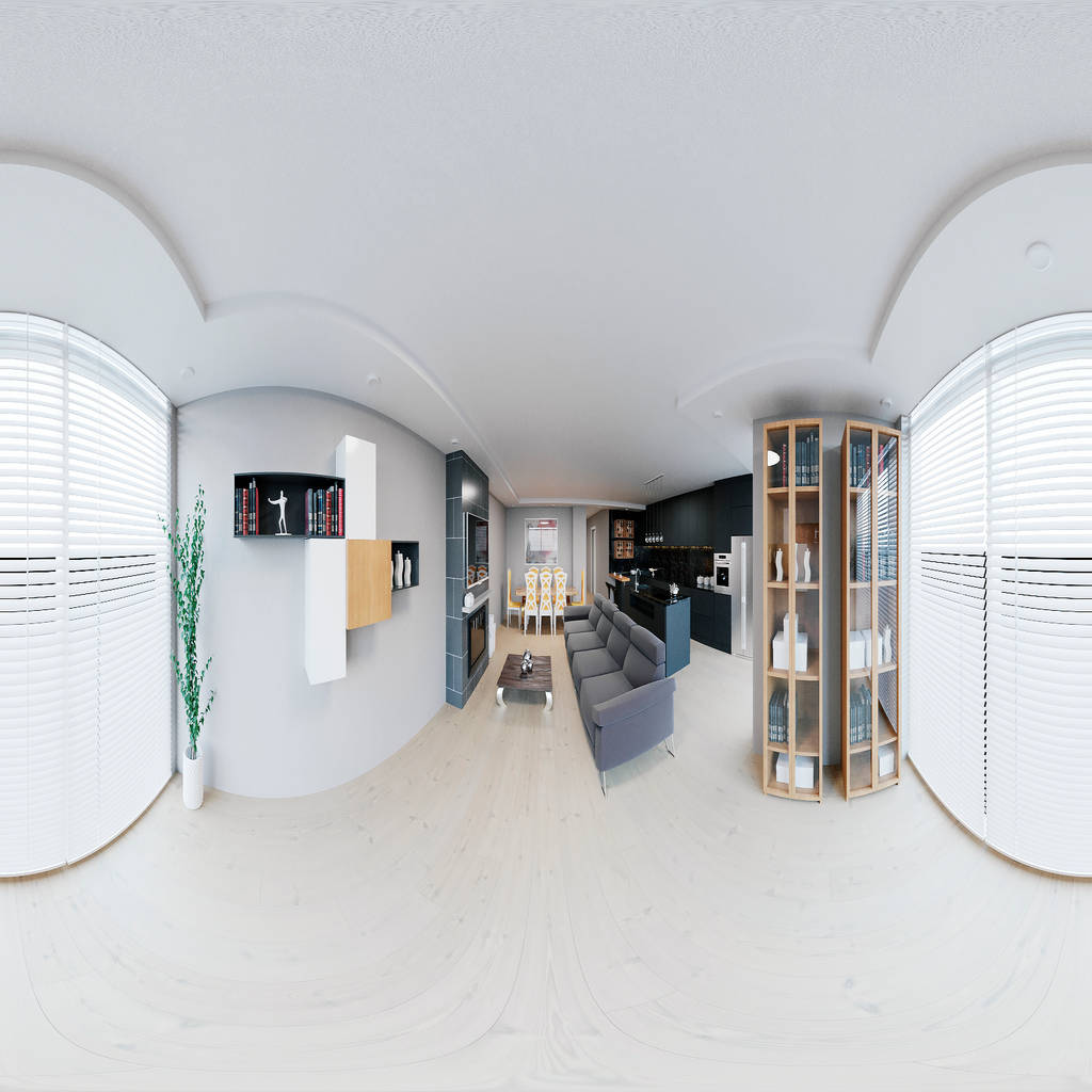 Salón con cocina estilo moderno render 360° opción 2 | homify
