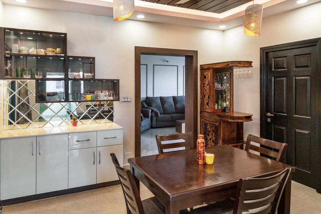 Dining room, dining room interior, ceiling design, false ceiling design, display unit, crockery ...