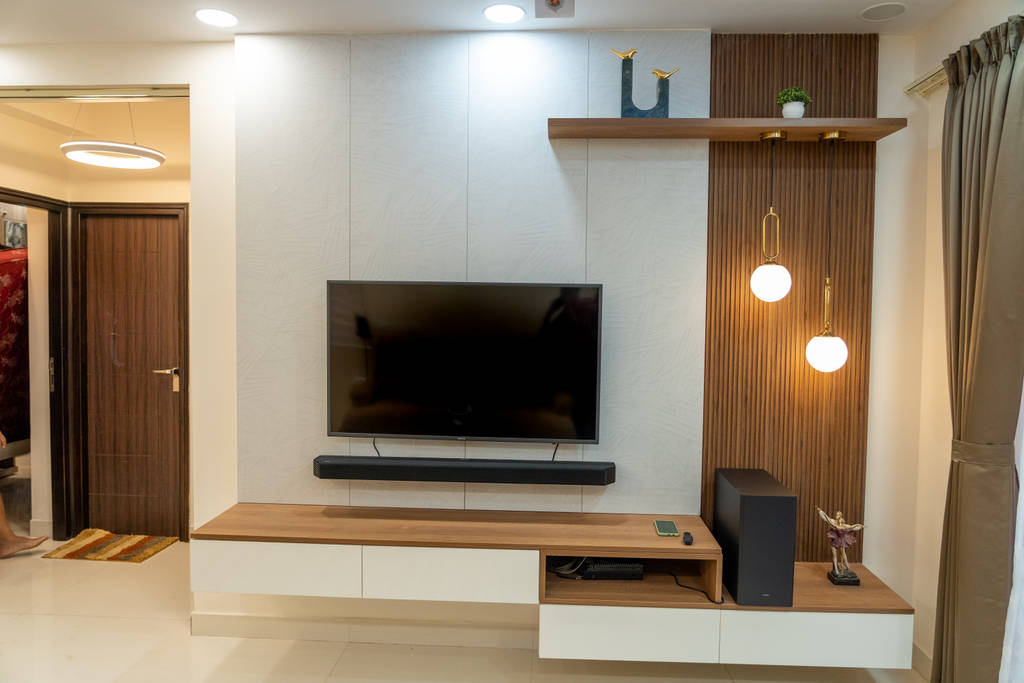 Contemporary -tv unit design-side shelves | homify