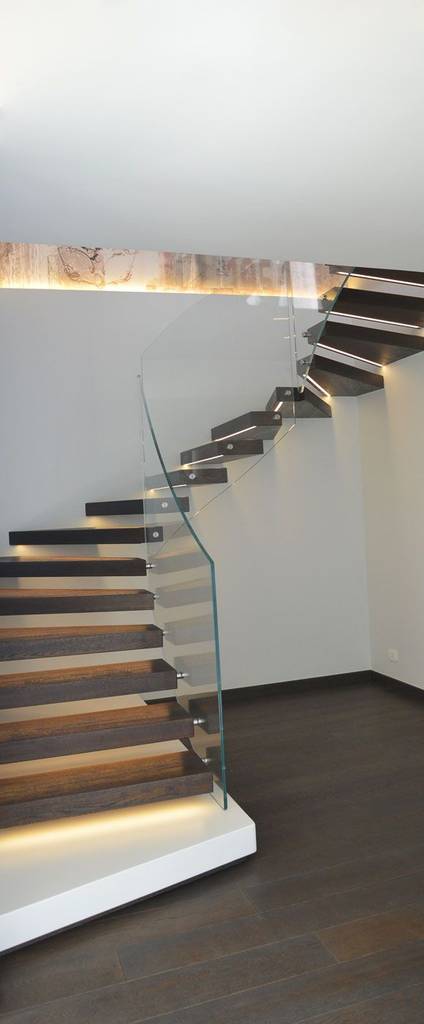 Floating sleeper steps – winder floating stairs with led stair lights ...