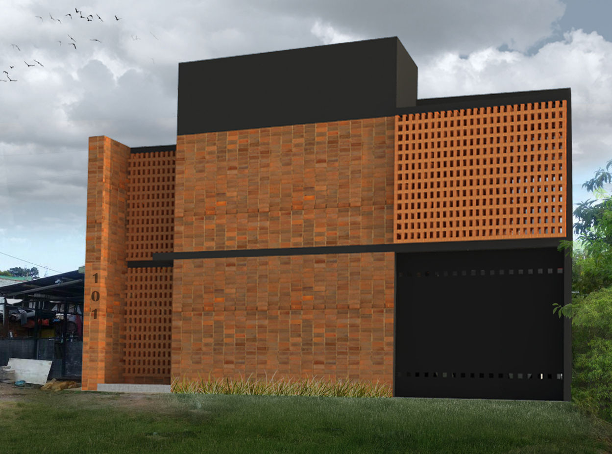 Diseño De Paisaje Con Paredes De Ladrillo 3,315 Piscina Moderna Con