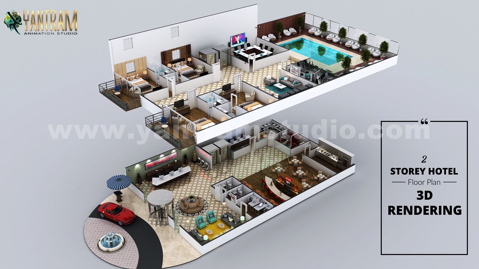 Pool Resort Plan Rendering